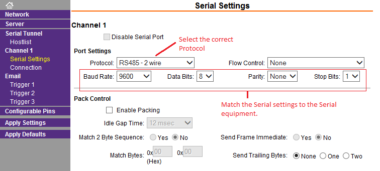 How to set up 2 Net485 units in a serial tunnel (Serial over TCP/IP ...