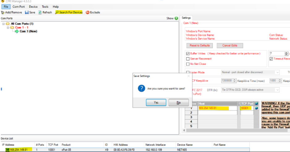 Tunnel Testing one (1) NET485 Device with CPR Manager – Grid Connect