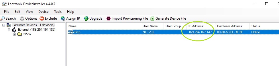 Tunnel Testing one (1) NET232+ Device via Ethernet – Grid Connect
